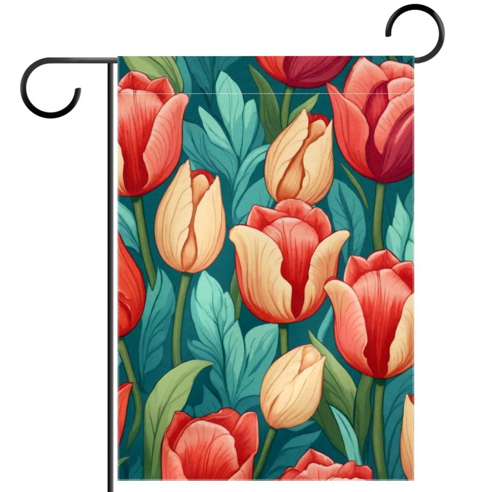 Tulip Floral Pattern Welcome Garden Flags, 12 x 18 Inch Double Sided ...