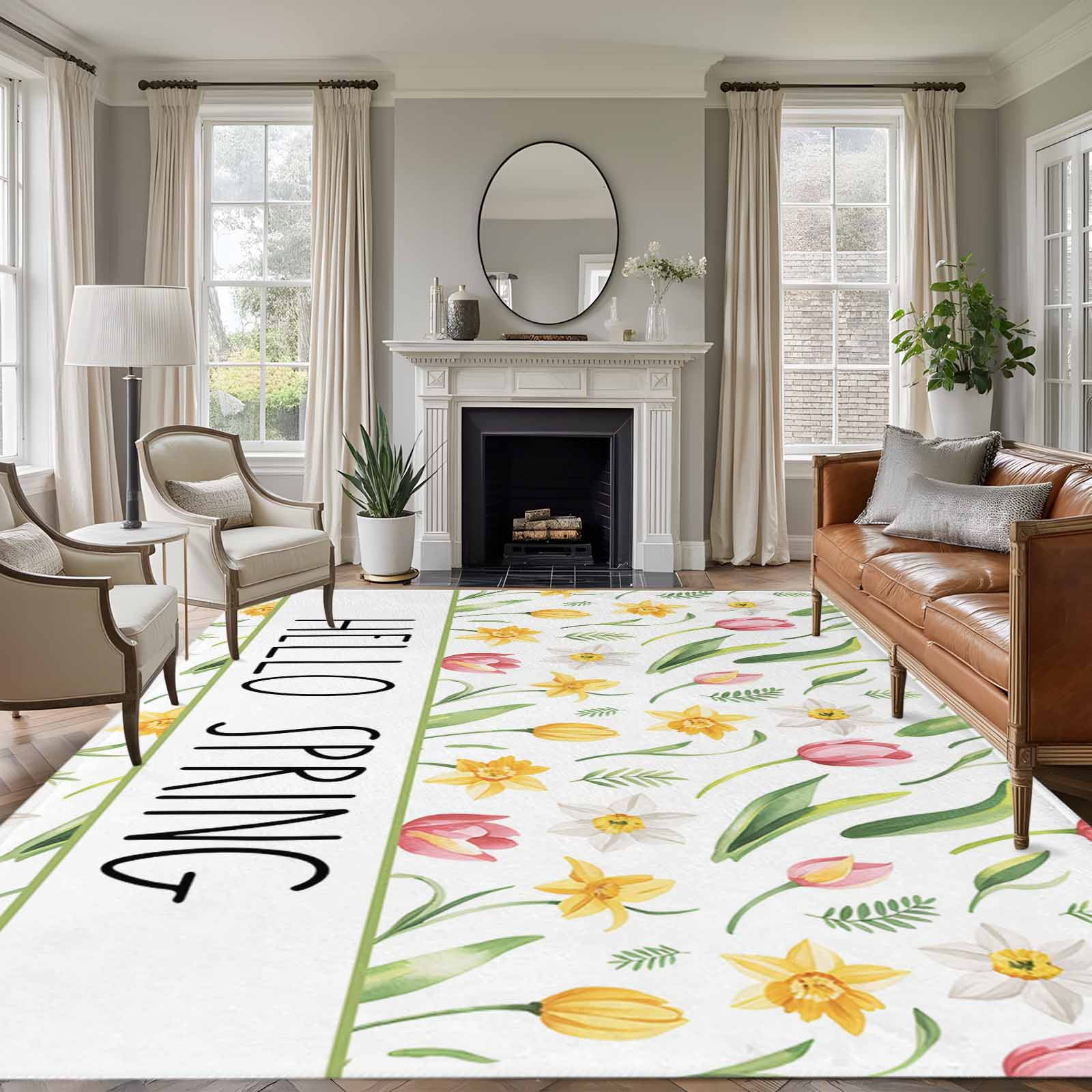 Tulip Flower Area Rugs 6'x9', Washable Small Throw Rugs for Kitchen ...
