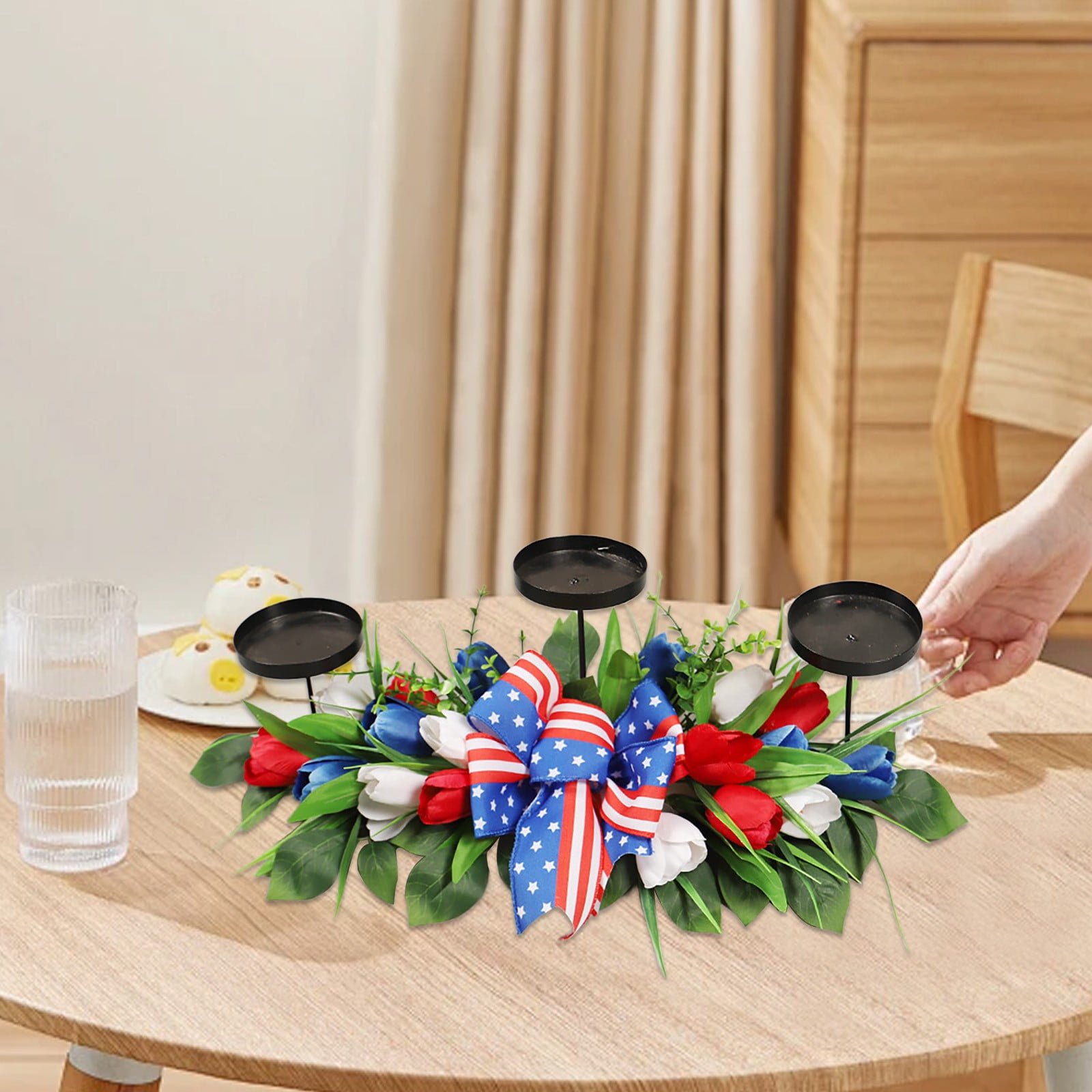 Tulip Flower Bow Party Table Candle Holder Independence Day Decoration ...