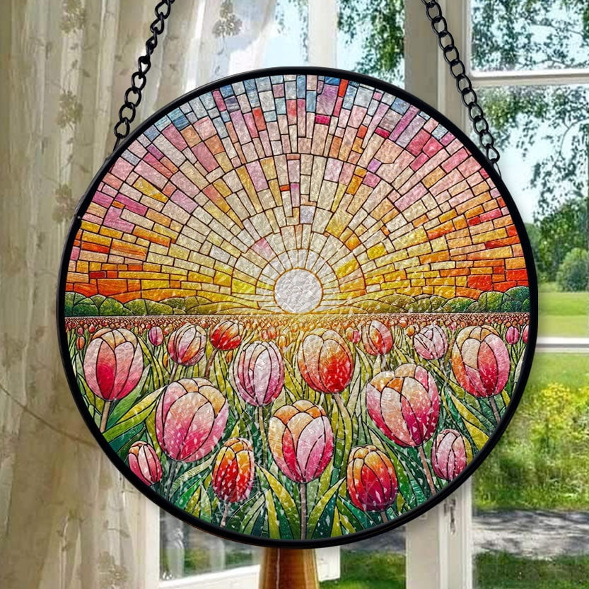 Tulip Flower GLASS Suncatcher Hanging, 11th Anniversary Flower glass ...
