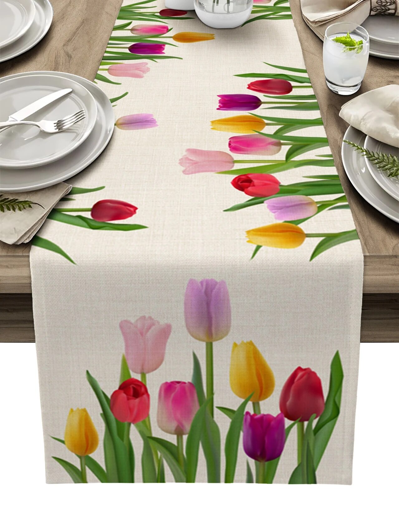 Tulip Flower Idyllic Linen Table Runners Wedding Party Decoration ...