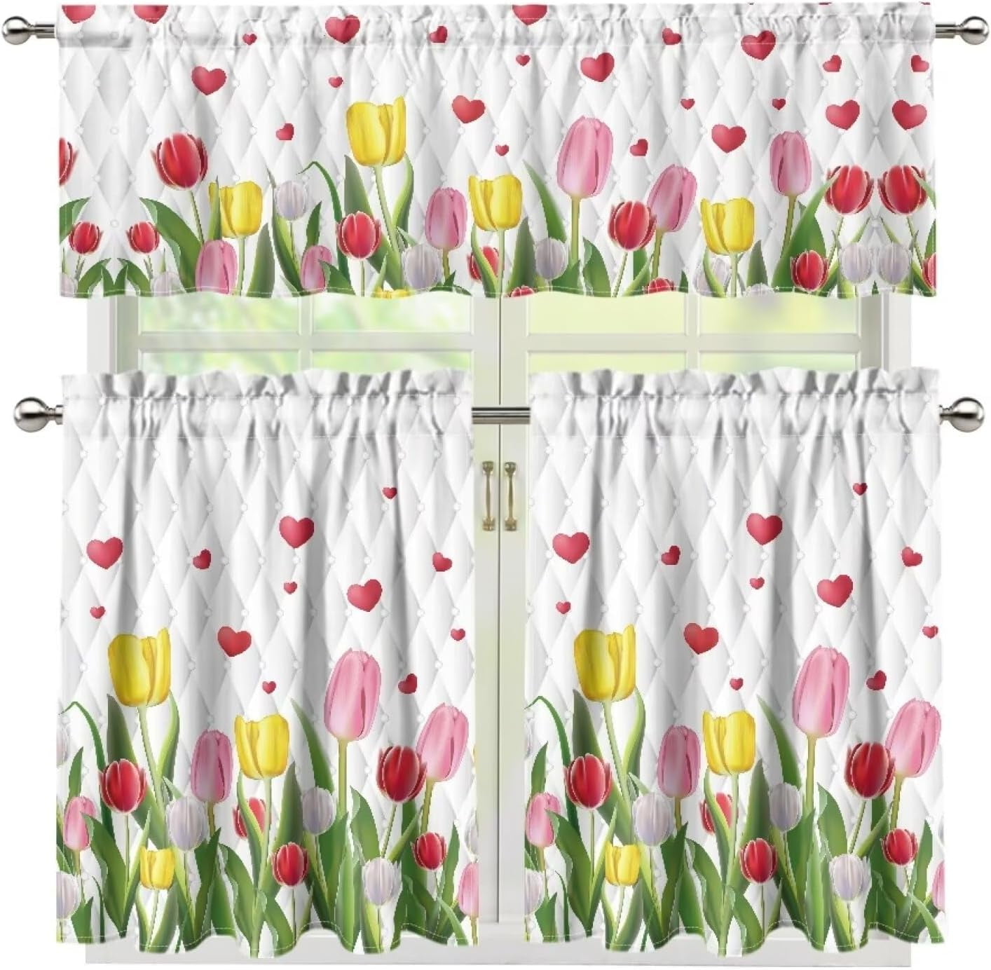 Tulip Flower Kitchen Curtain and Valances Set for Windows Treatment ...