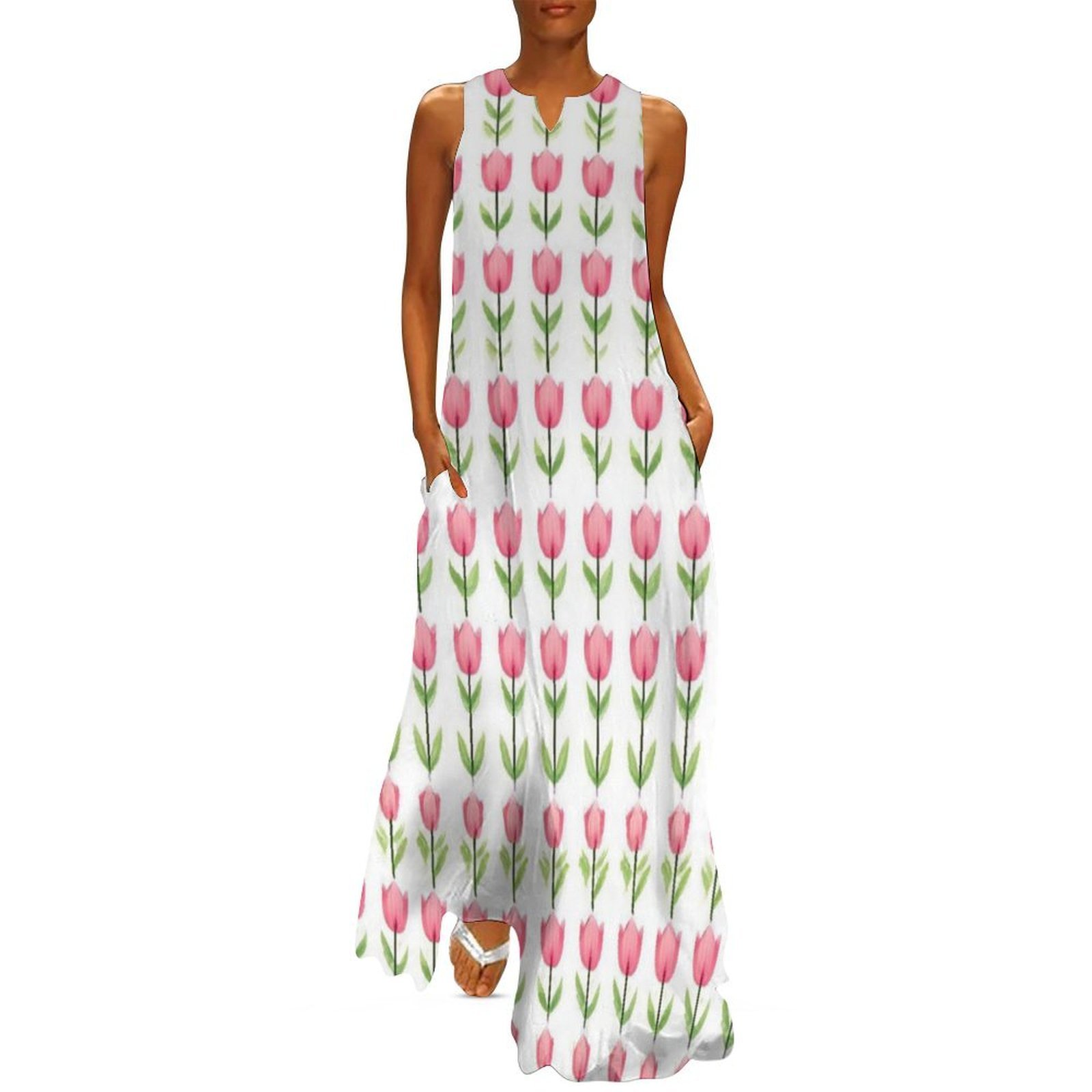 Tulip Flower Pattern Long Dress dress women summer dress for women ...