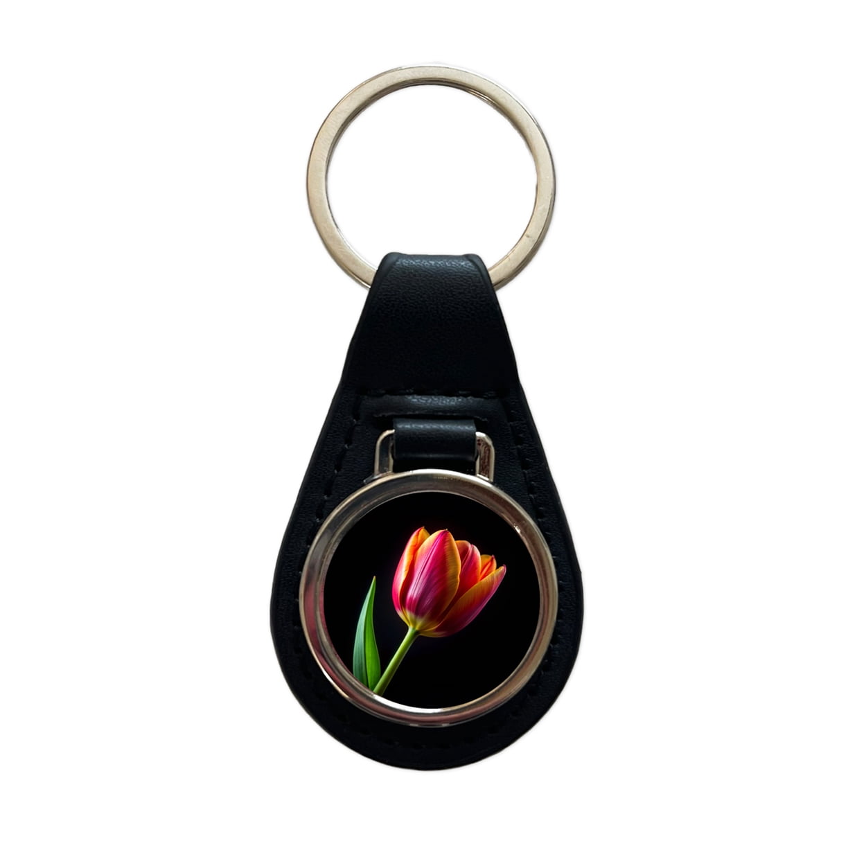 Tulip Flower Photo Metal Black Leather Keychain - Walmart.com