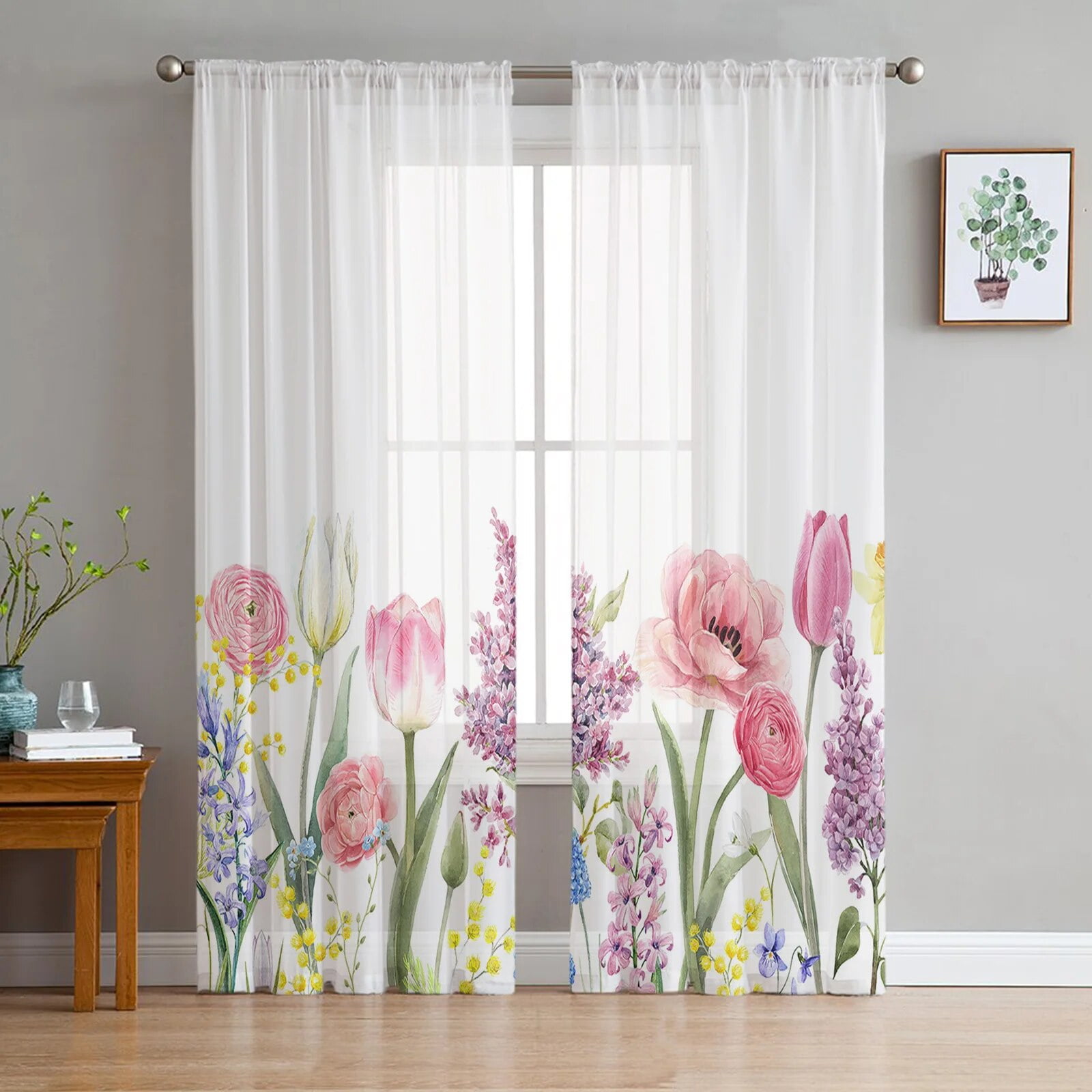 Tulip Flower Sheer Window Curtains for Living Room Kitchen Children ...