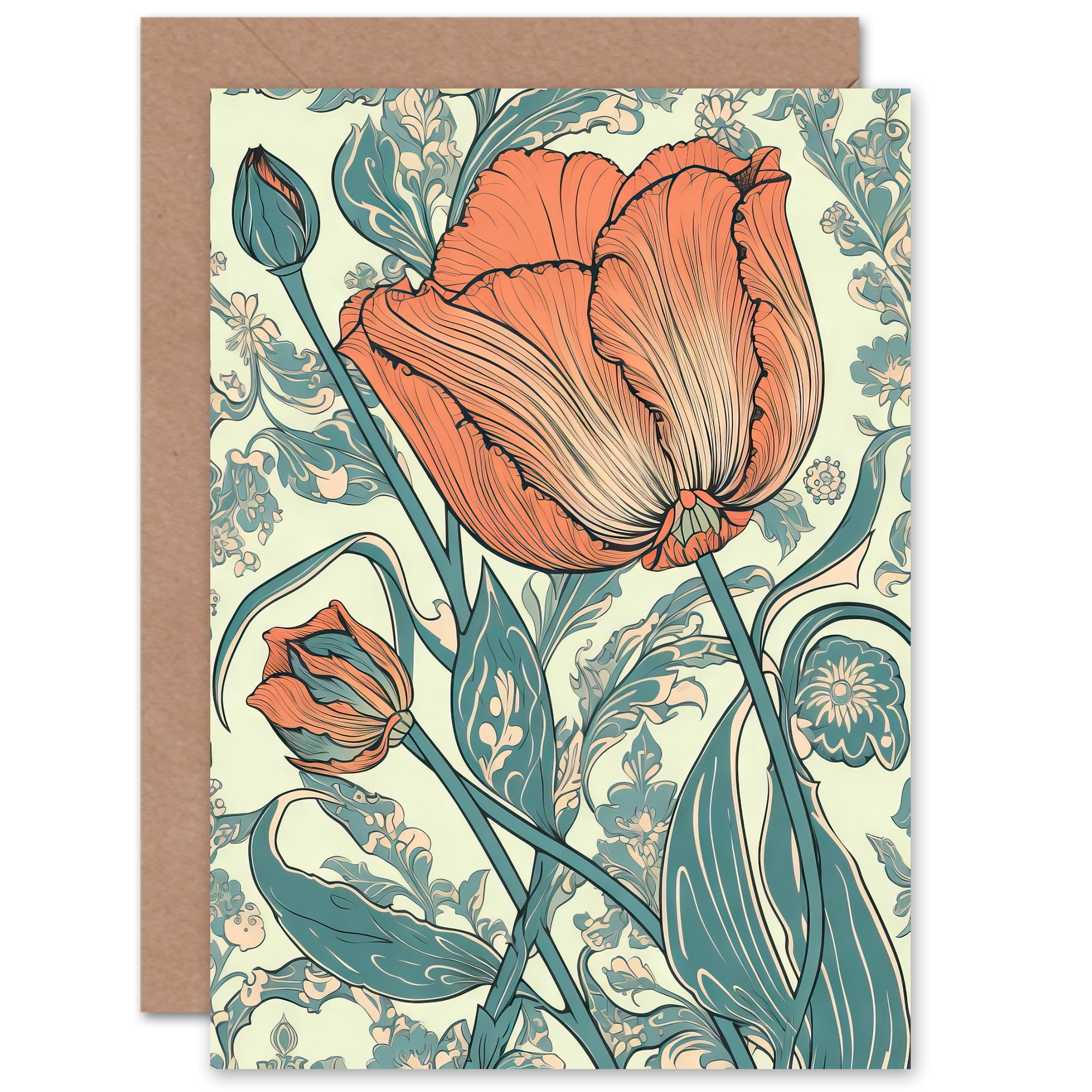 Tulip Flower W Morris Style Colourful Bright for Wife Her Mum Sister ...