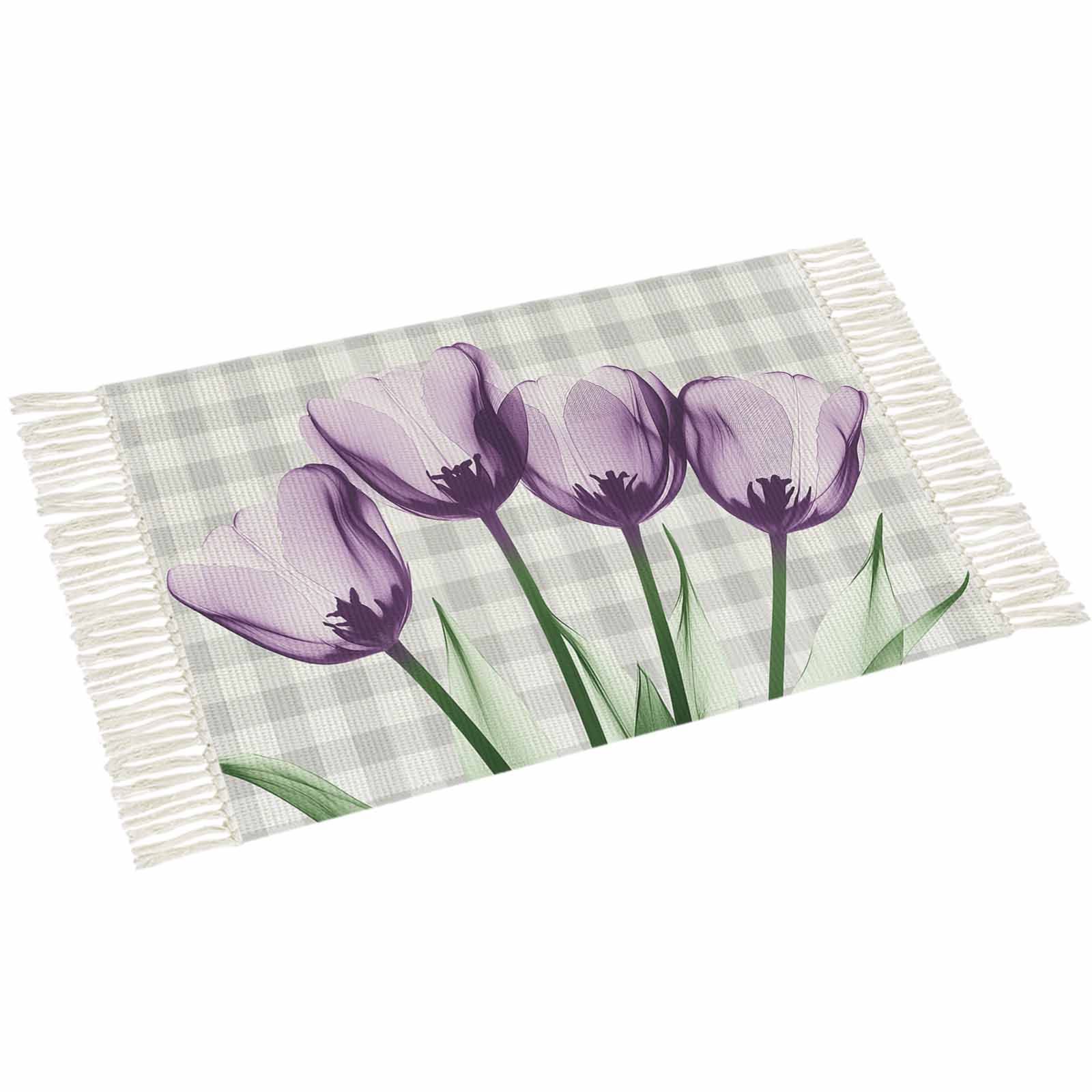 Tulip Flower Washable Bath Rug - 2x3 Entry Rug Washable Indoor Bathroom ...