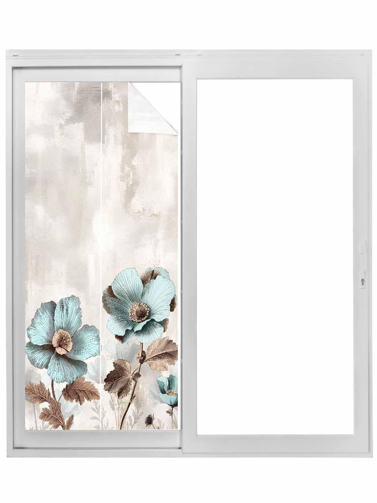 Tulip Flower Window Privacy Film, Teal Brown Vintage Floral Plant ...