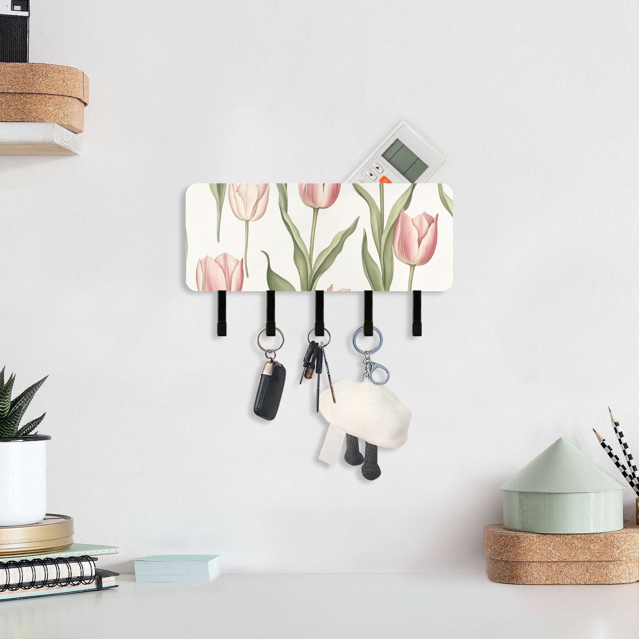 Tulip Flowers Floral Key Holder for Wall Mail Holder Organizer with 5 ...