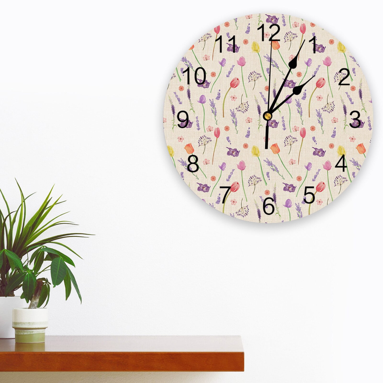 Tulip Lavender Plant Wall Clock Modern Design Farmhouse Decor Round ...