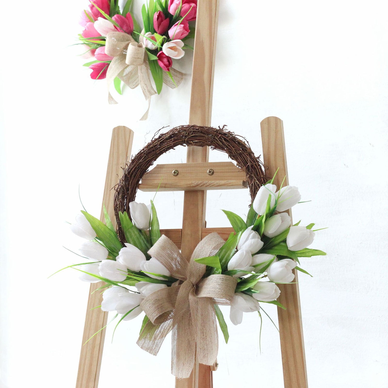 Tulip Mother'S Day Floral Wreath (Rattan Bow Decor, Porch Wall Accent ...