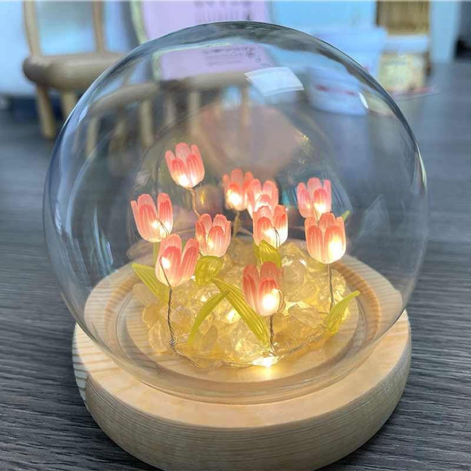 Tulip Night Light LED Decoration Lamp,Glass Artificial Flower Bedroom ...
