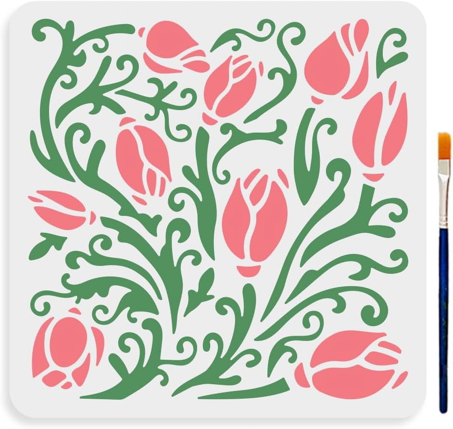 Tulip Pattern Stencil 11.8×11.8inch Art Tulip Flower Drawing Template ...