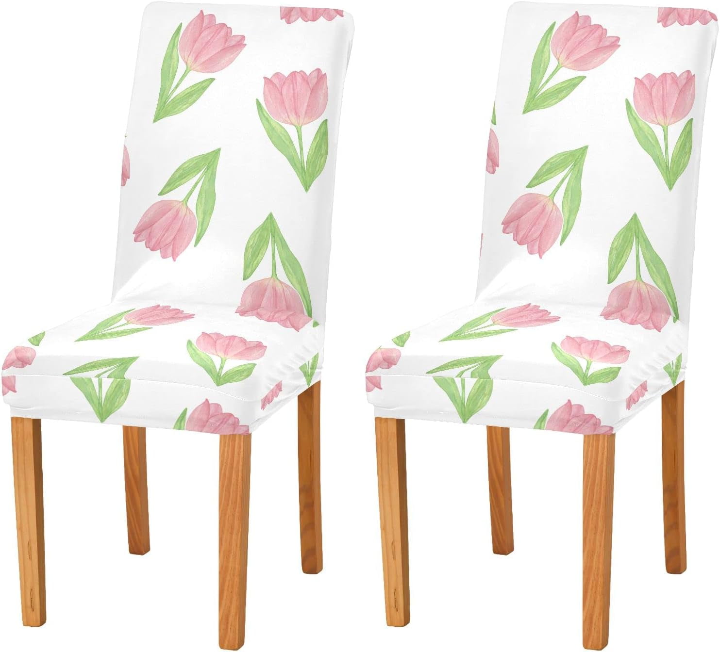 Tulip Pink Flowers Chair Covers for Dining Room Removable Washable ...