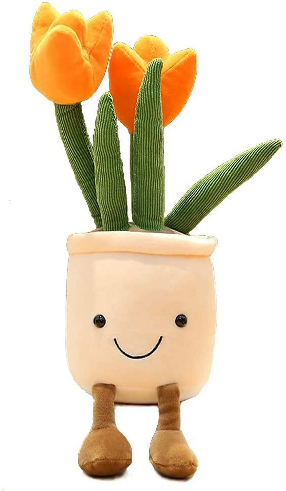 Tulip Plush Toy, 13" Orange Flower Pot Stuffed Throw Plushie Pillow ...