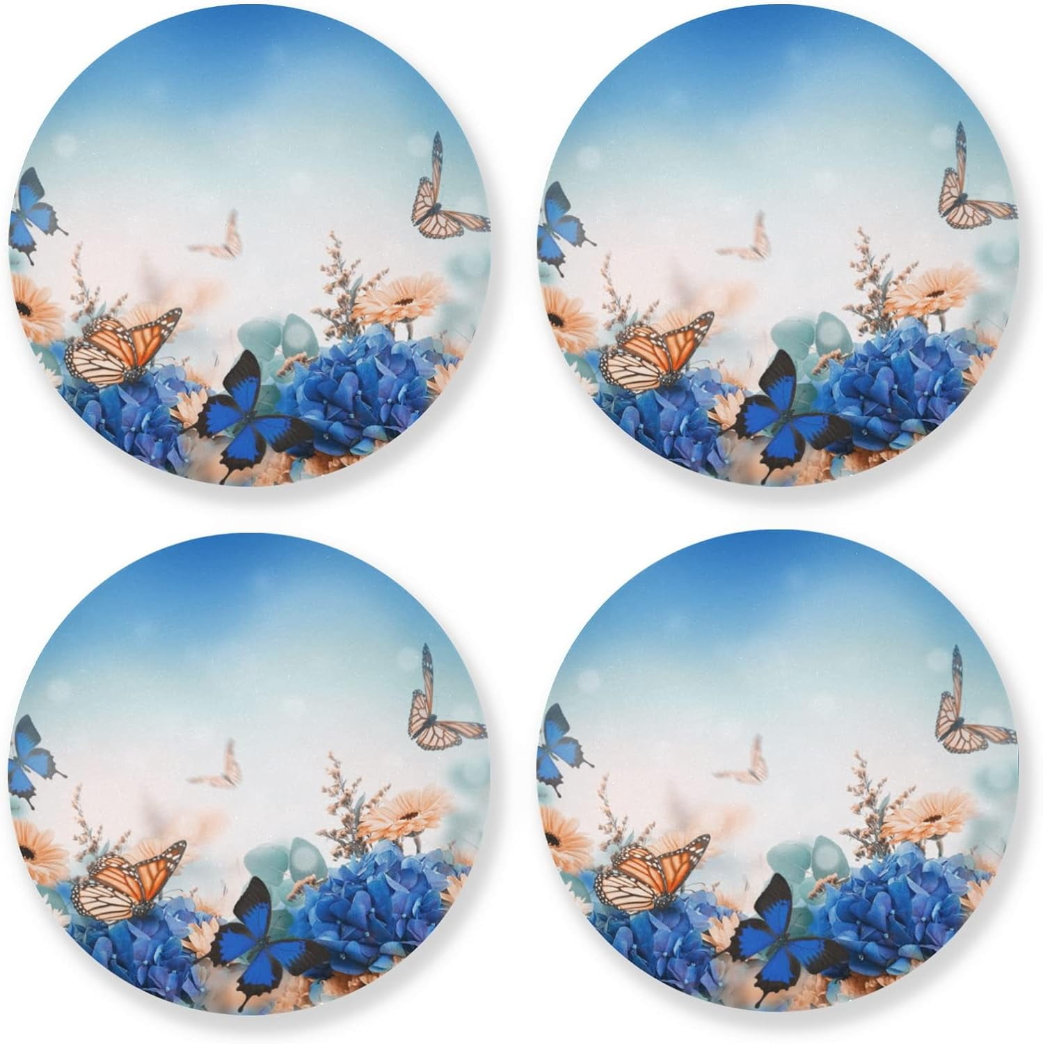 Tulip Purple Flowers Drinks Coasters, Non-Scratch Cork Base Round Cups ...