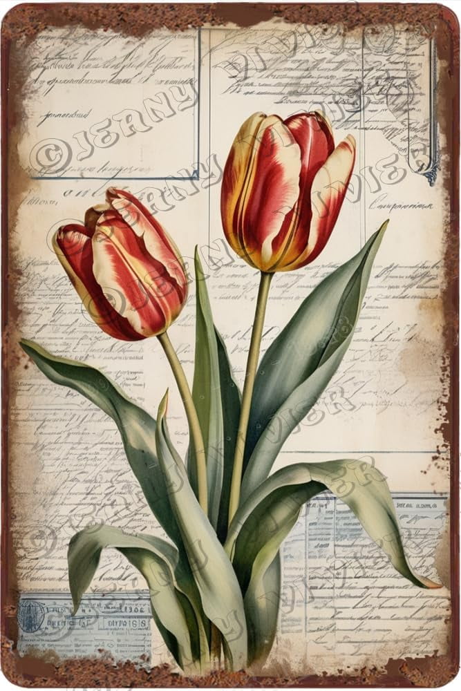 Tulip Retro Aluminum Sign 12x8 in Metal Sign Tulip Flower Wall Decor ...