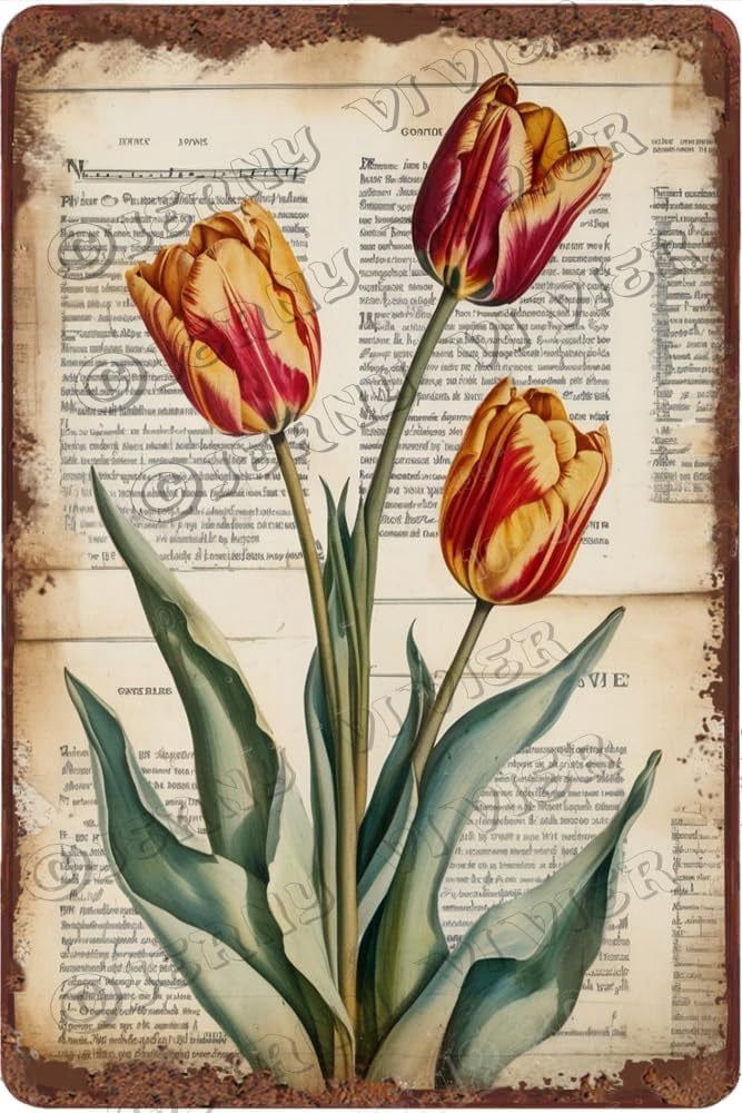 Tulip Retro Aluminum Sign 12x8 in Metal Sign Tulip Flower Wall Picture ...