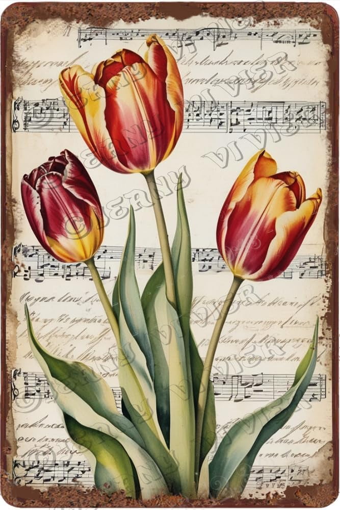 Tulip Retro Aluminum Sign 12x8 in Metal Sign Tulip Flower Wall Poster ...