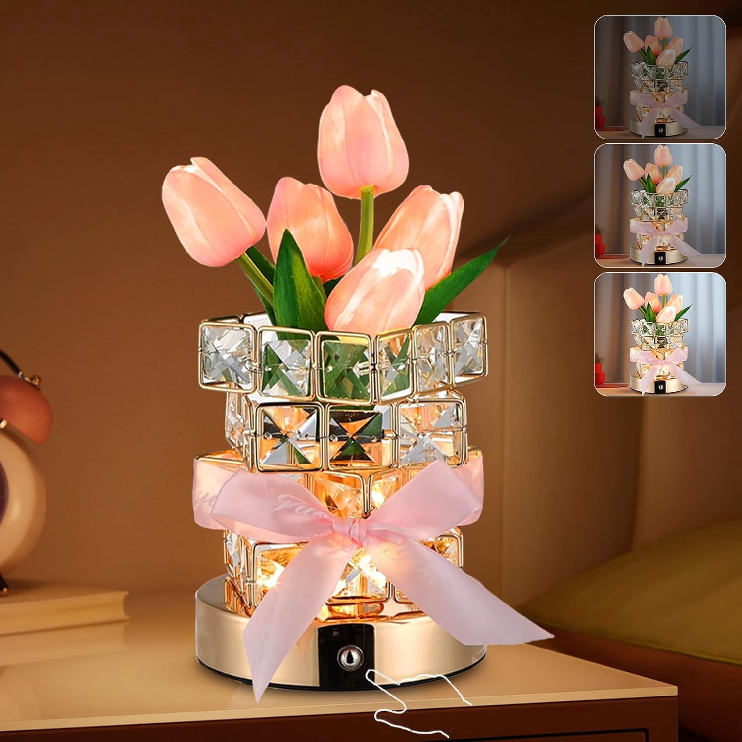 Tulip Table Lamp, 3 Colors Dimmable Artificial Flowers Night Light ...
