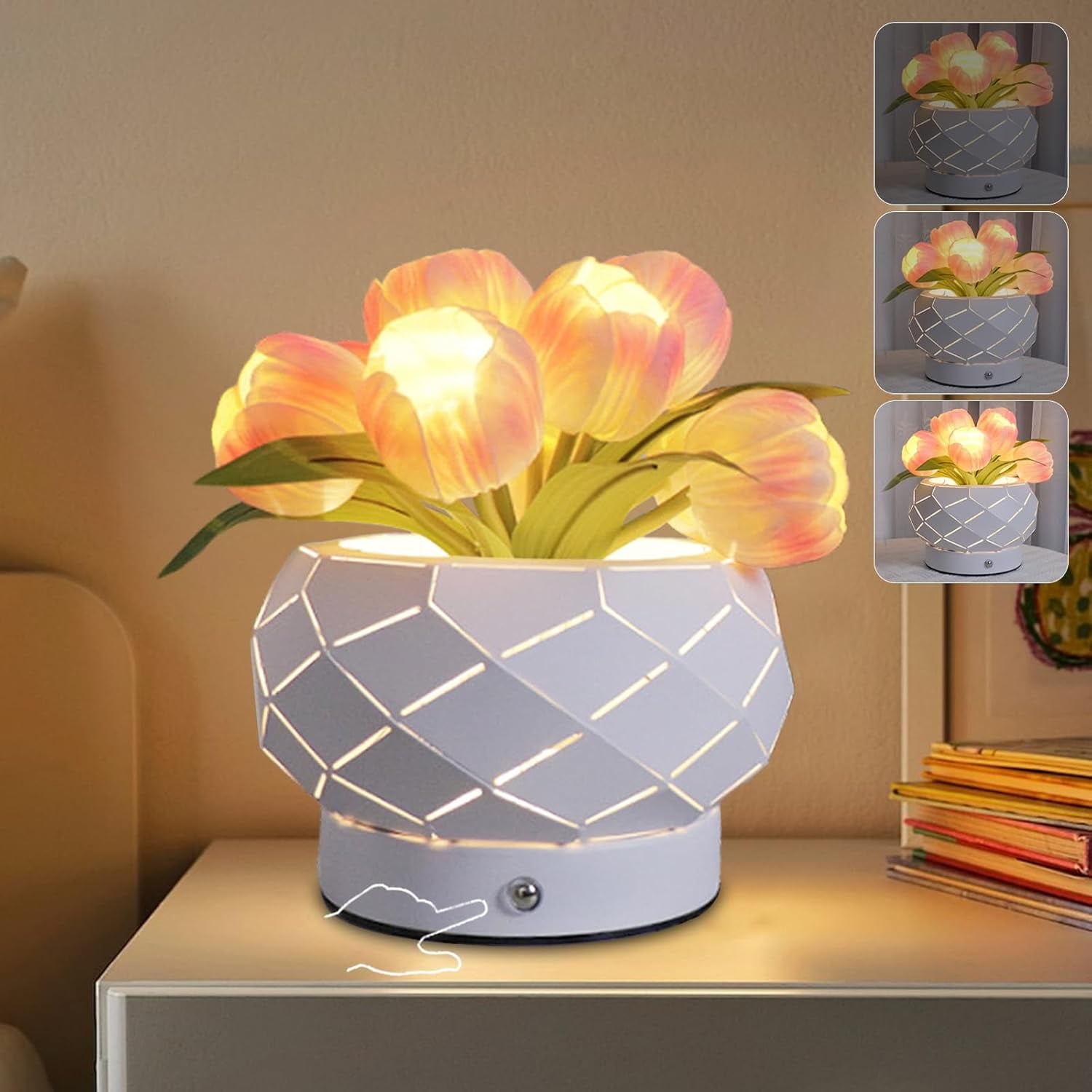 Tulip Table Lamp, 3 Colors Touch Tulip Flower Lamp with Vase ...
