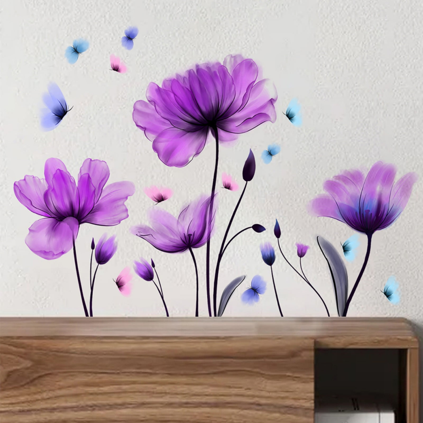 Tulip Wall Sticker Decals,Flower Butterfly Wall Sticker Purple Floral ...