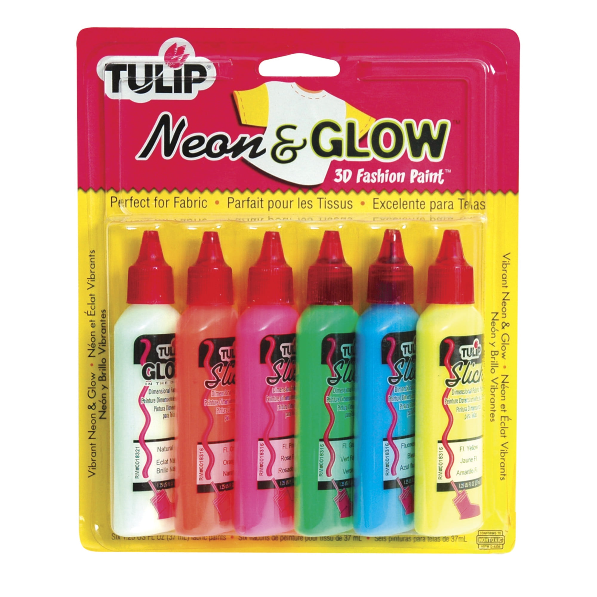 Tulip Washable Slick Neon and Glow 3D Fabric Paint Set, Assorted Colors ...