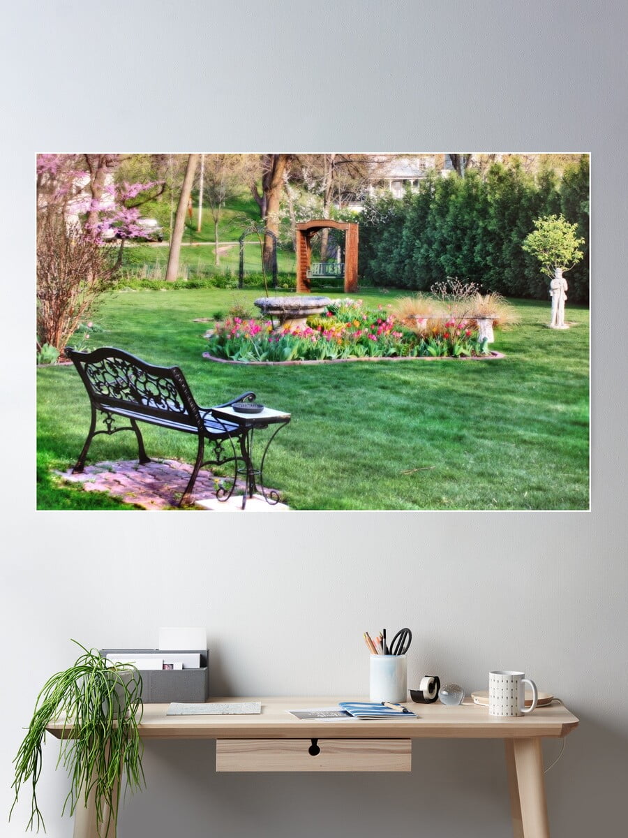 Tulip-Watching Bench Poster Wall Art, Modern Wall Decor For Living Room ...