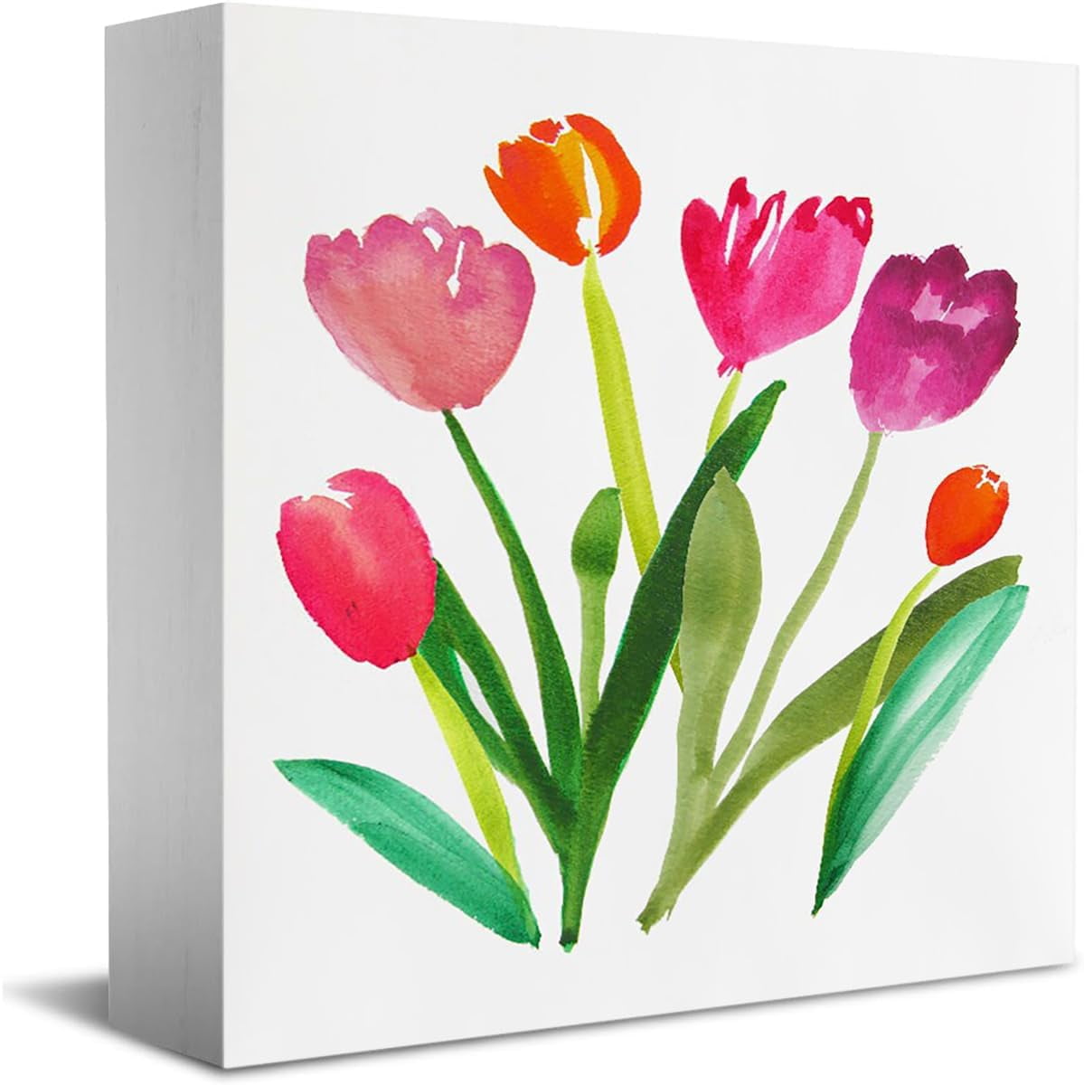 Tulip Watercolor Spring Decor Sign Wooden Box Sign Desk Decor Spring ...