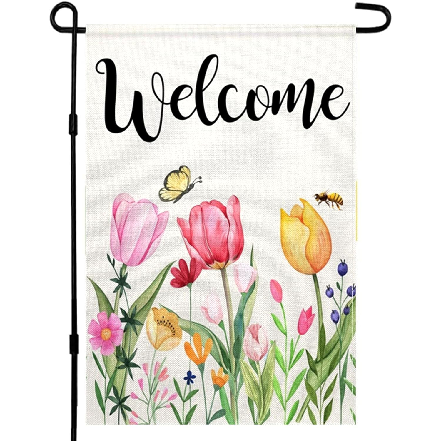 Tulip Wildflower Welcome Garden Flag Spring Summer Butterfly Bee Garden ...