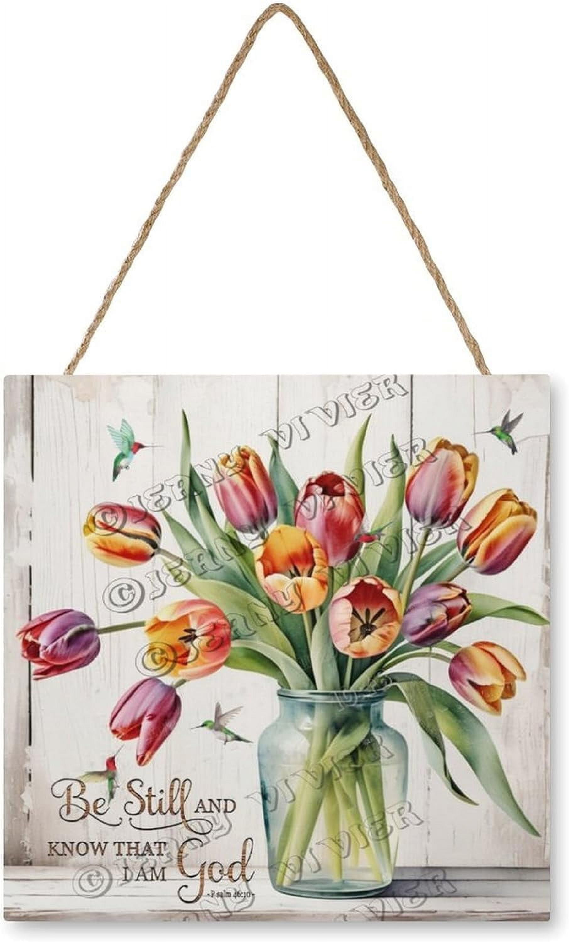Tulip Wooden Sign Tulip Flower Hanging Wood Plaques Farmhouse Spring ...