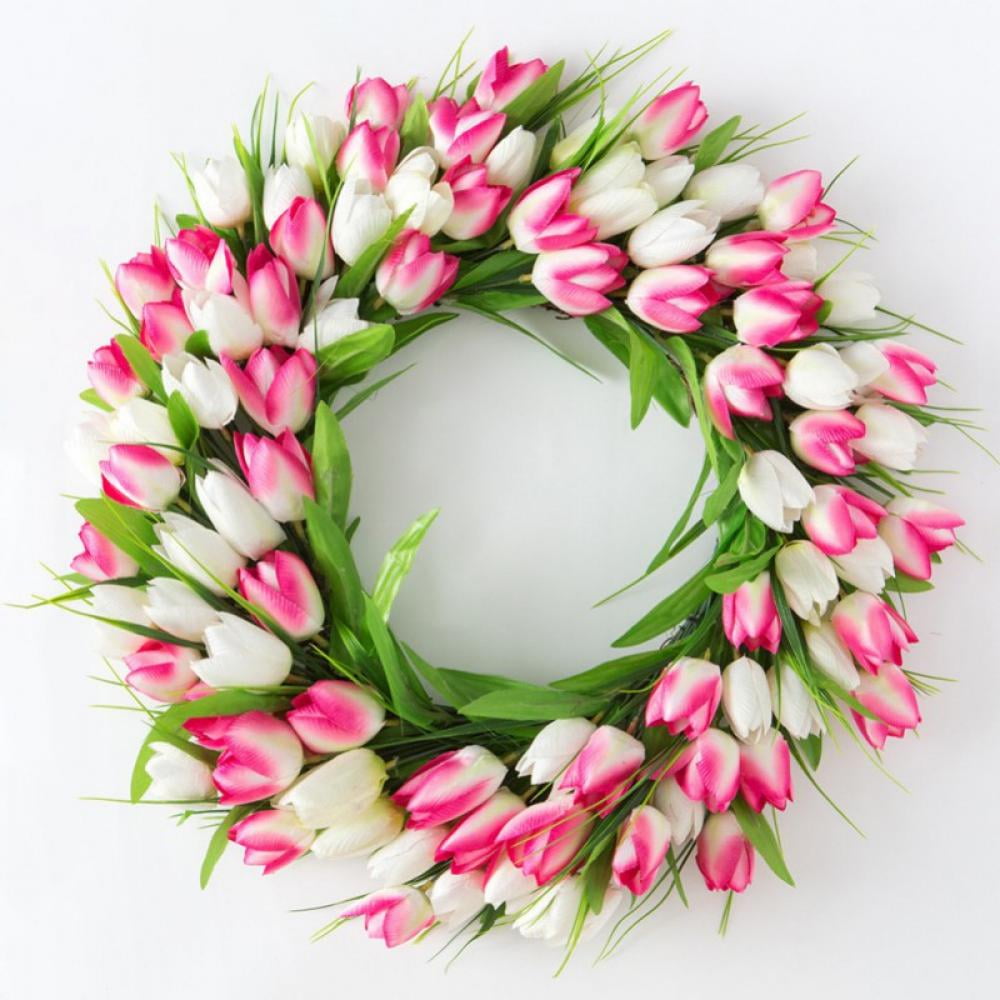 Tulip Wreath Artificial 15.75 Inch Tulip Wreaths for Front Door, Fake ...
