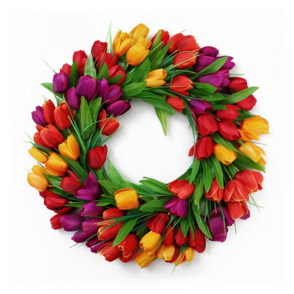 Tulip Wreath Artificial 15.75 Inch Tulip Wreaths for Front Door, Fake ...