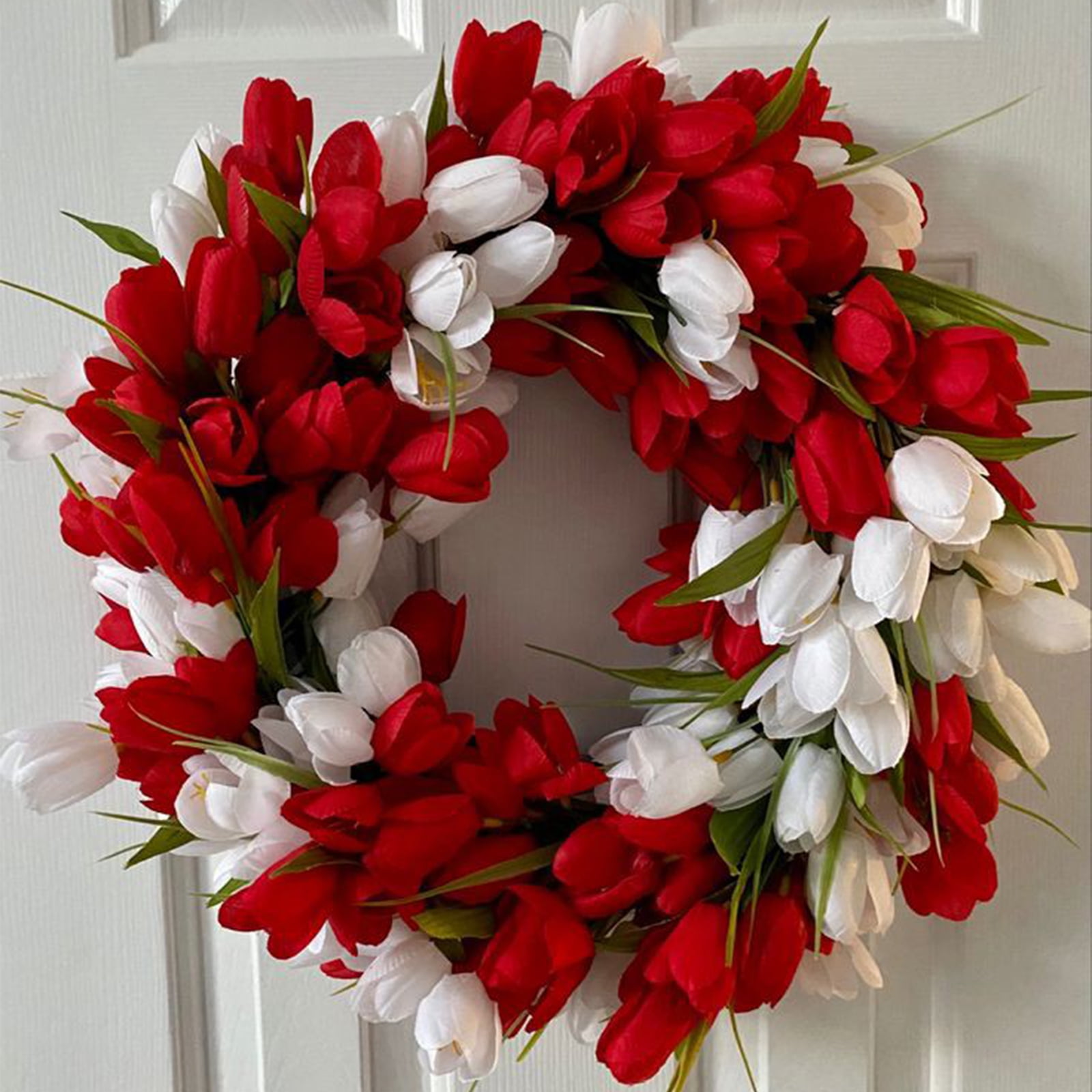 Tulip Wreaths for Front Door Decor,Spring Silk Flower Wreath for Front ...