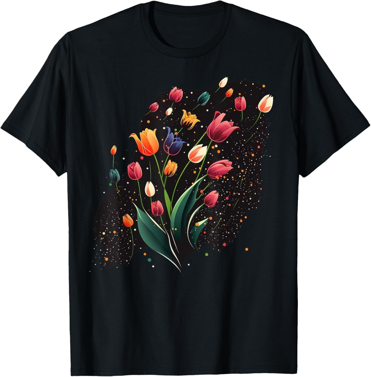 Tulip bouquet on Tulip T-Shirt men and women can wear, black, white ...