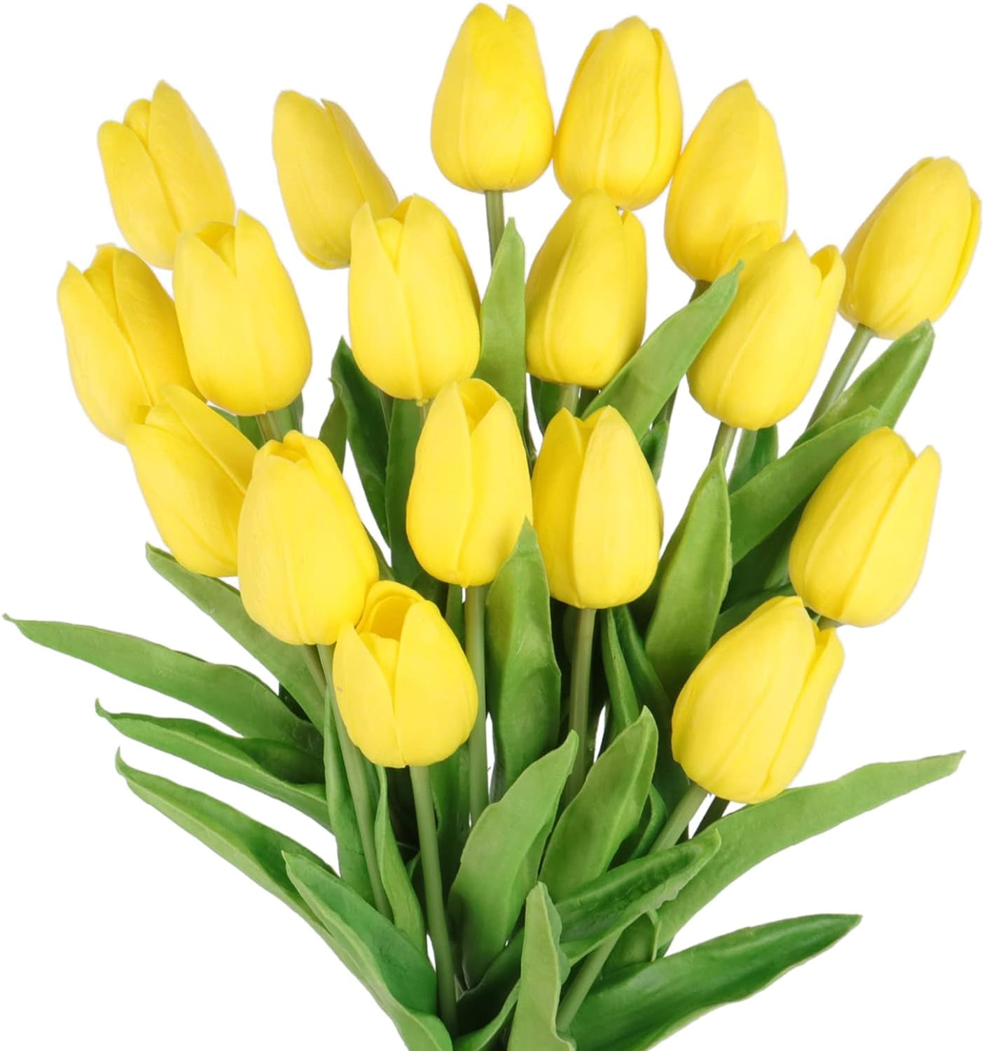 Tulips Artificial Flowers 20 Pcs Yellow Fake Tulip Stems Real Touch PU ...
