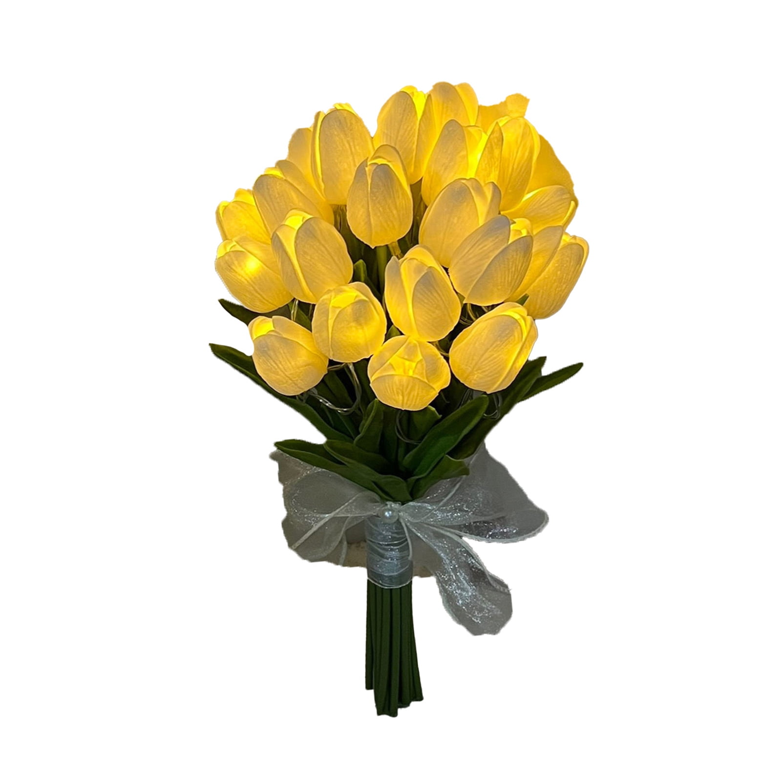 Tulips Artificial Flowers with LED Light, Real Touch Fake Bouquet for ...