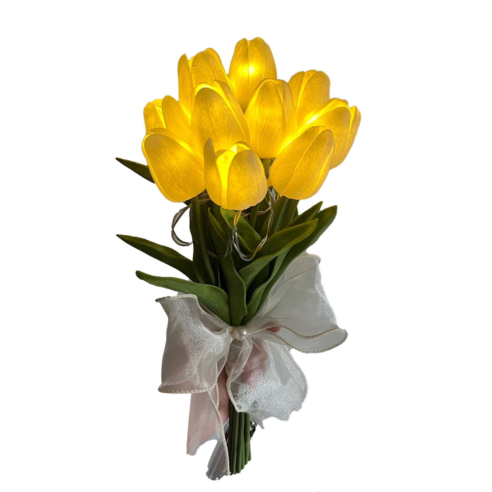 Tulips Artificial Flowers with LED Light, Real Touch Fake Bouquet for ...