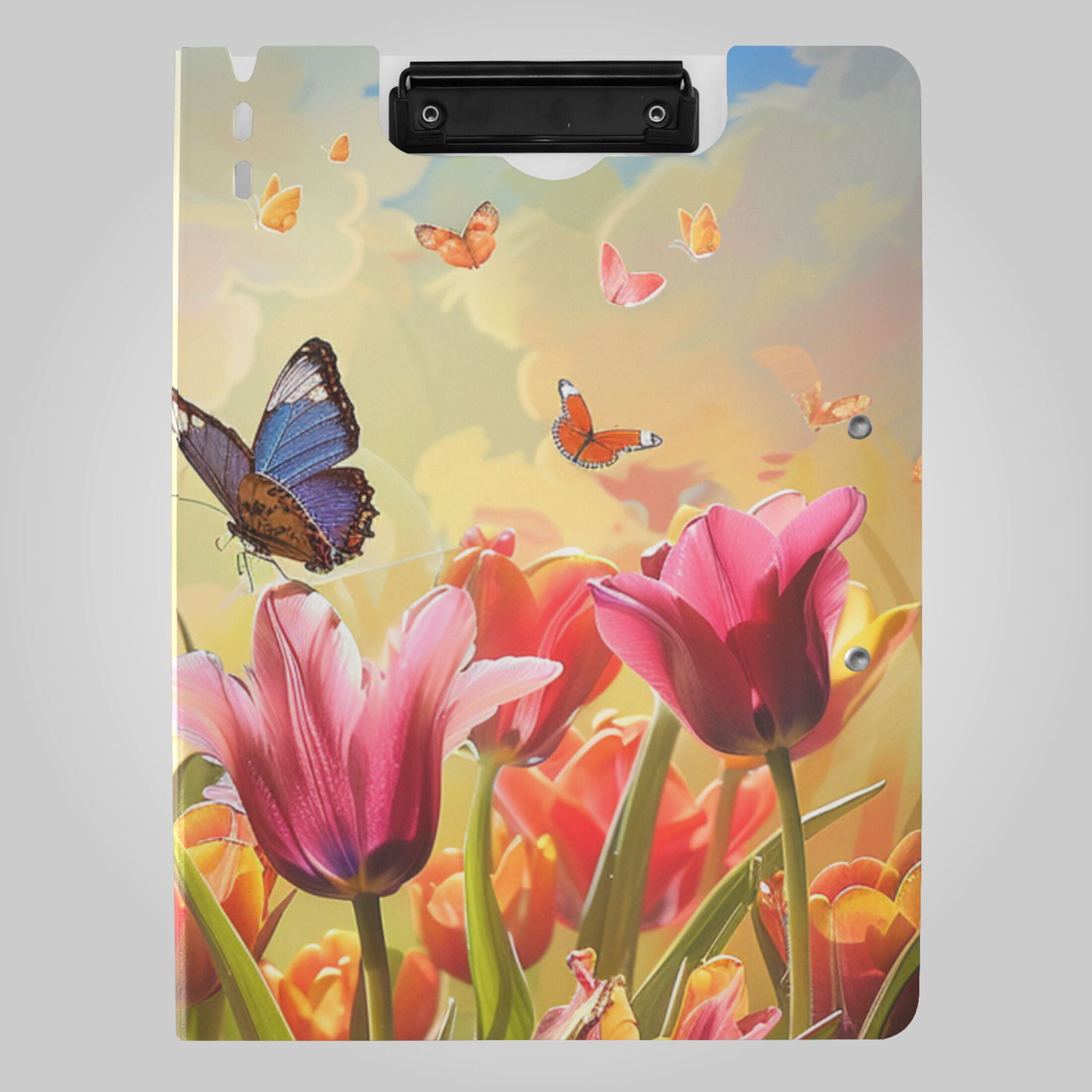 Tulips Butterflies Sun Oil Painting Foldable Binder Folder Clipboard ...