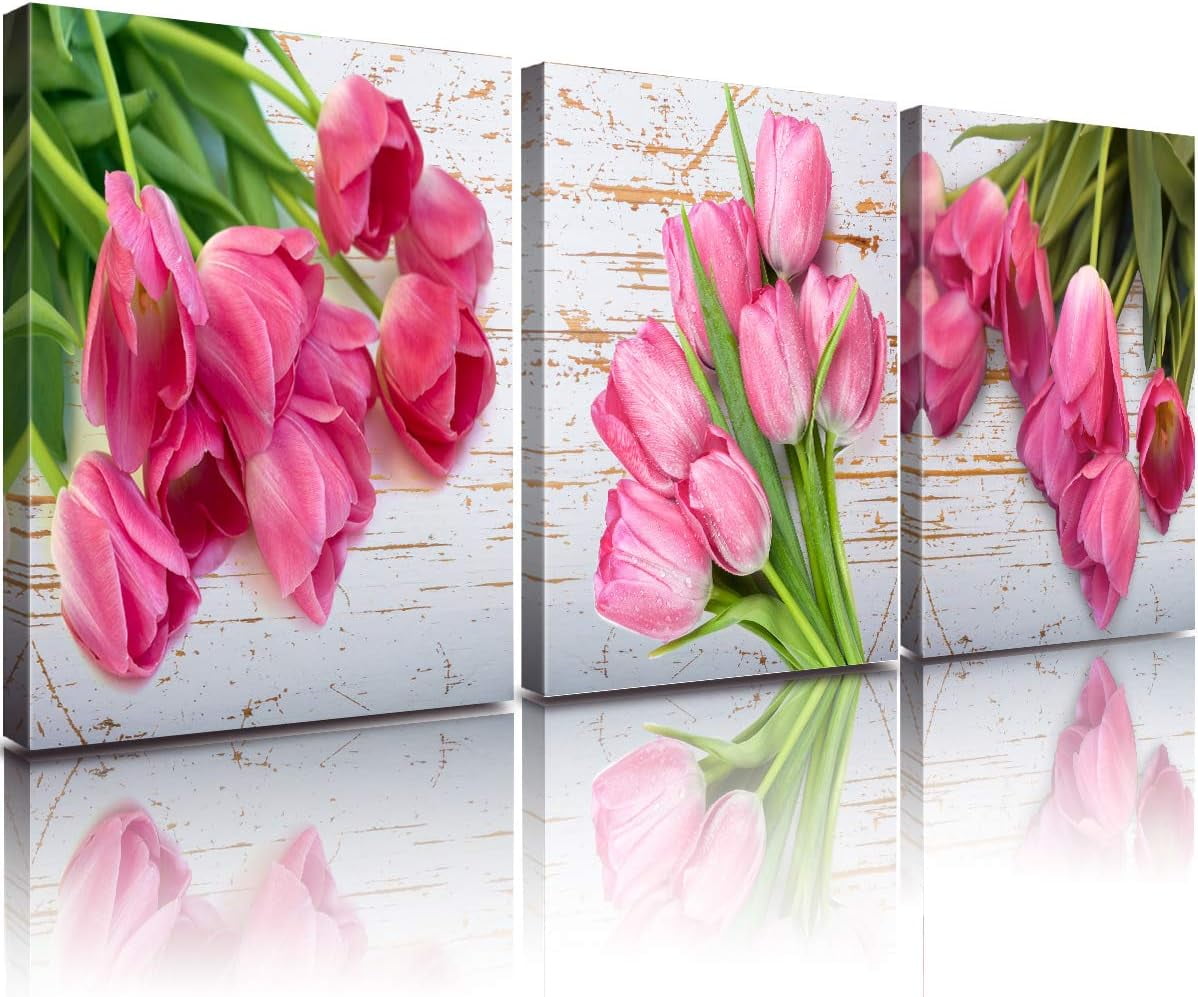 Tulips Floral Wall Decor Pink Tulip Canvas Prints Pictures Women''s ...