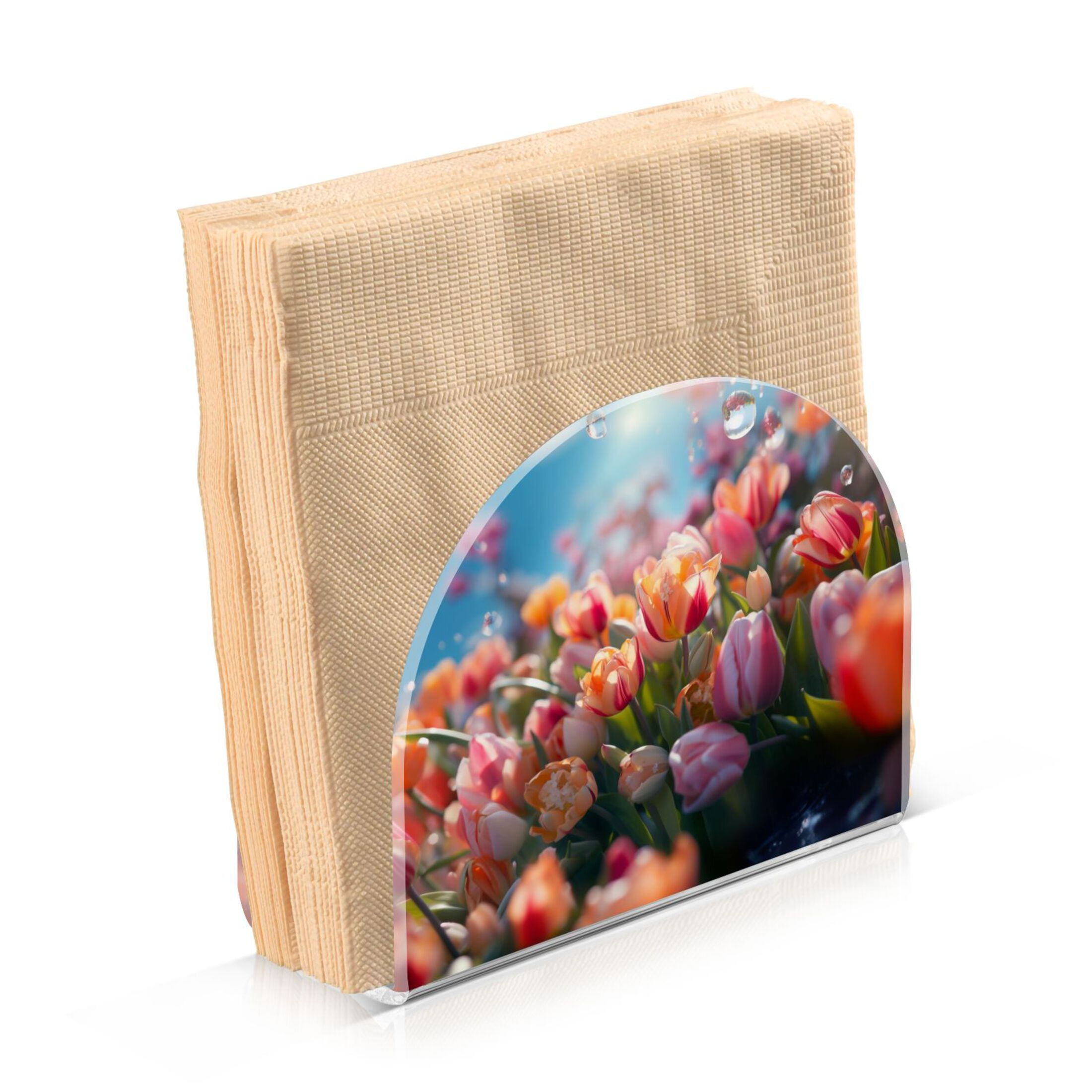 Tulips Flower and Water Drops Napkin Holder for Table 2 Pcs Acrylic ...