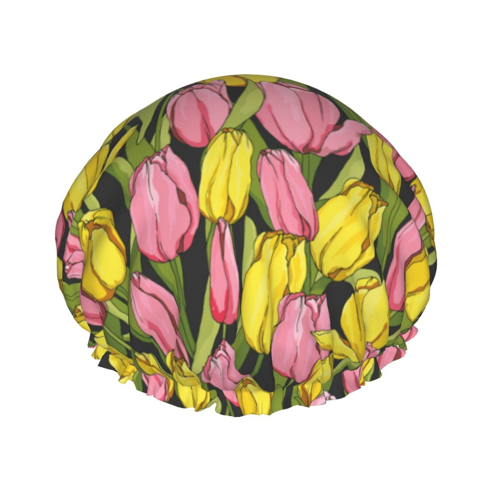 Tulips Flowers Brilliant Yellow Shower Cap, Reusable Bath Hair Hat for ...
