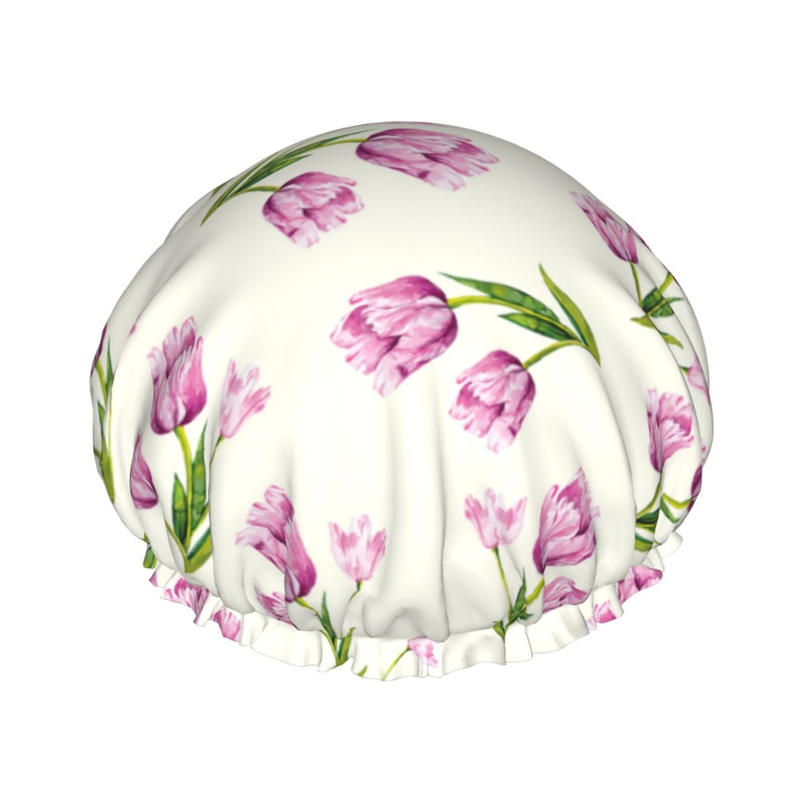 Tulips Flowers Green Leaves Shower Cap, Reusable Bath Hair Hat for all ...