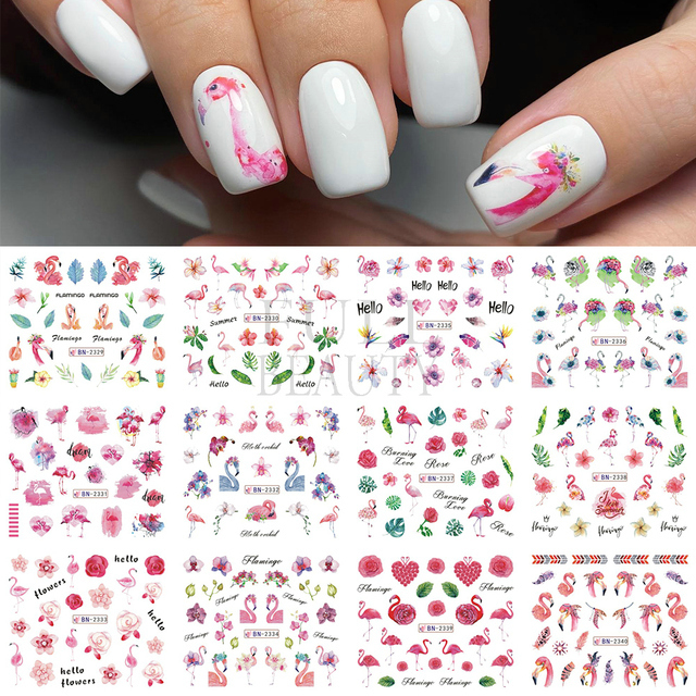 Tulips Flowers Water Nail Decals Leaf Transfer Nail Stickers Spring ...