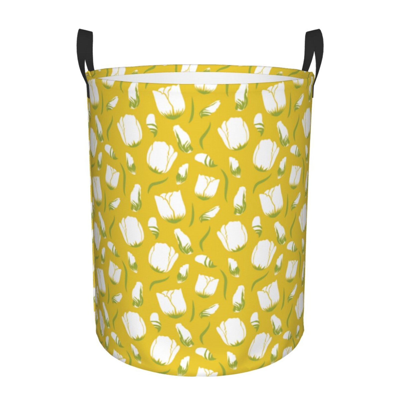 Tulips Flowers Yellow White Laundry Basket with Handles - Freestanding ...