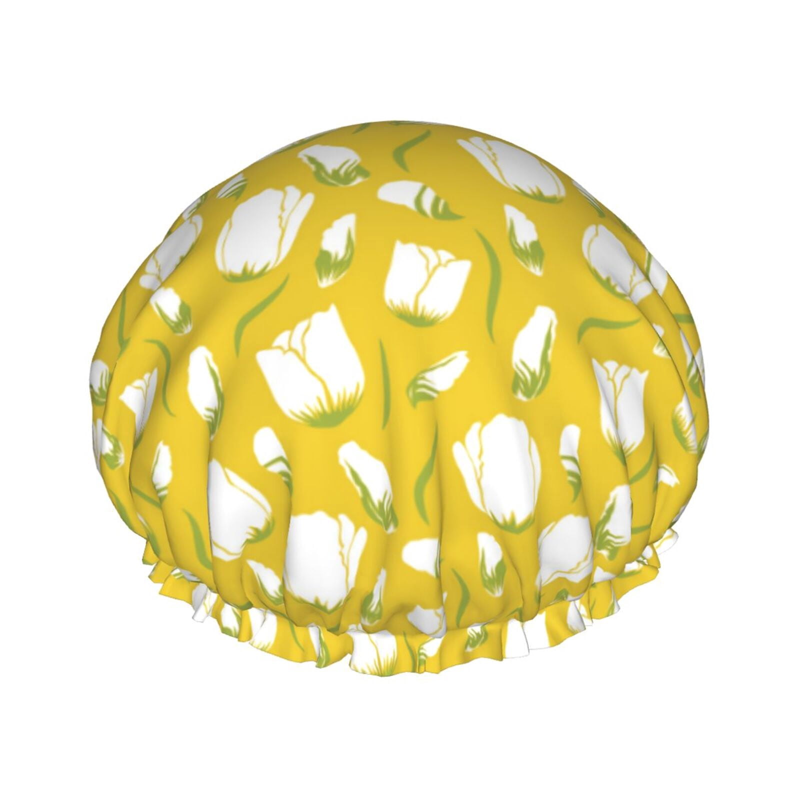 Tulips Flowers Yellow White Shower Cap, Reusable Bath Hair Hat for all ...