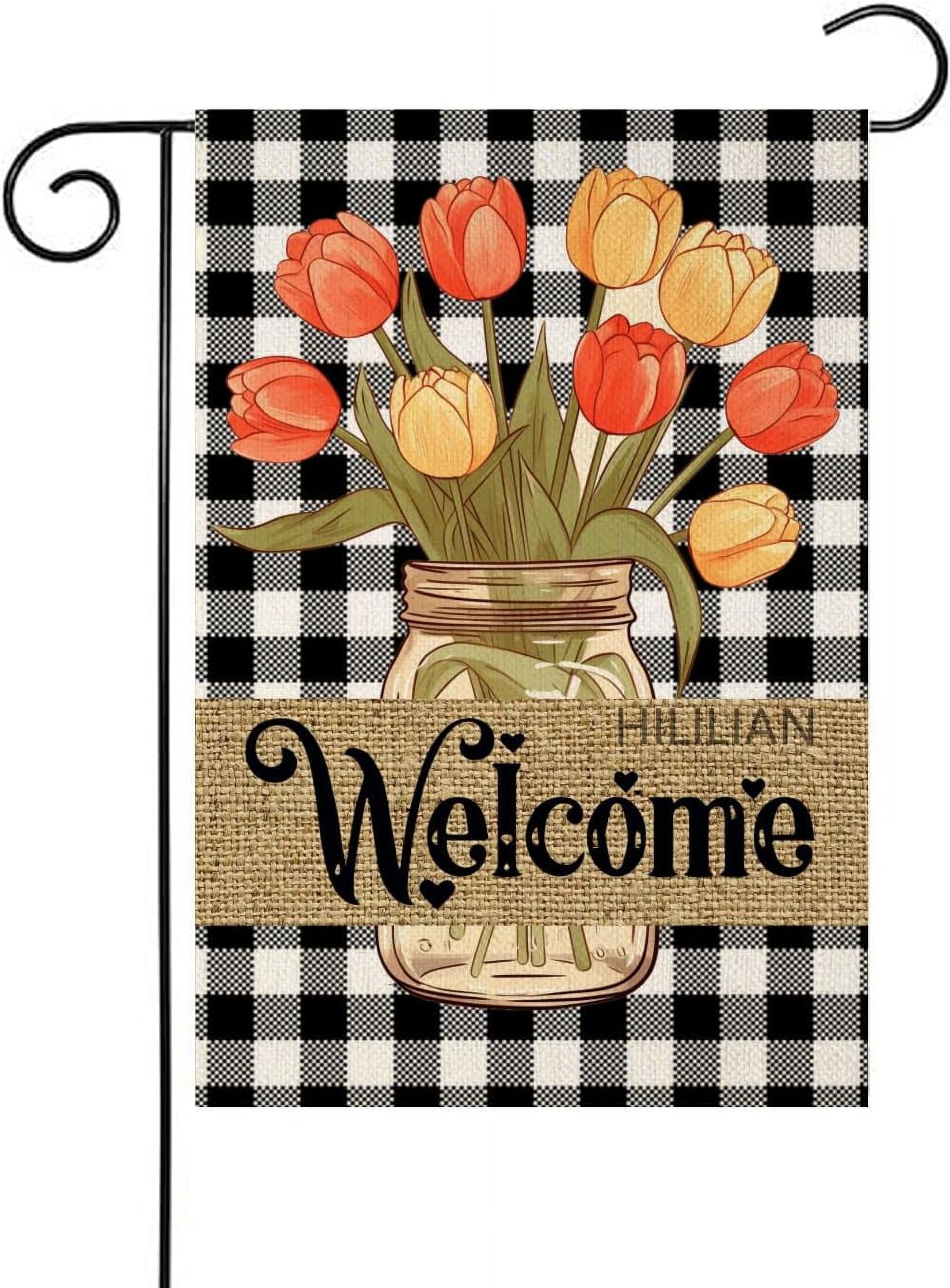 Tulips-Garden Flag for Outside Buffalo Plaid Check Welcome Flags Double ...