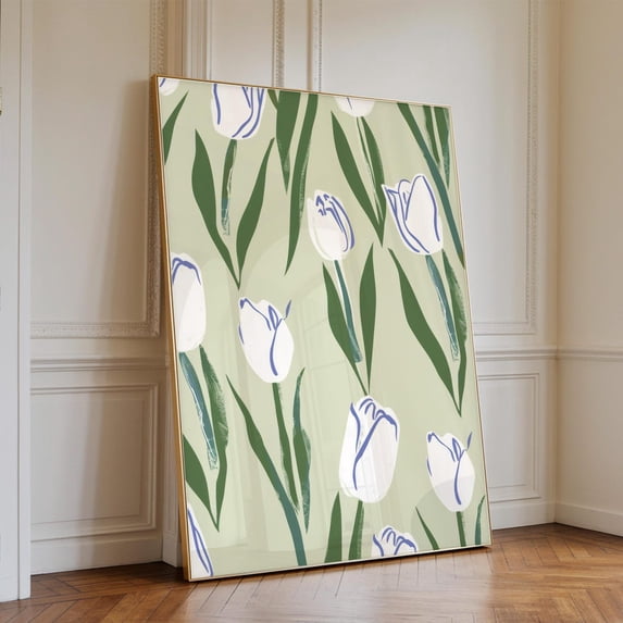 Tulips Green Floral Home Spring Apartment Decor, Stretched Canvas ...