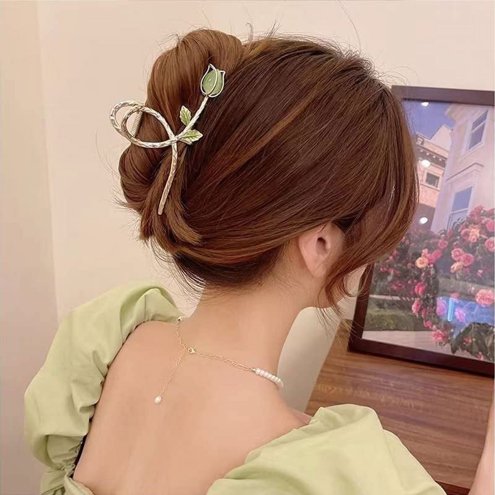 Tulips Green Petal Metal Hair Clip Hair Claw with Flower Leaf Hair Clip ...