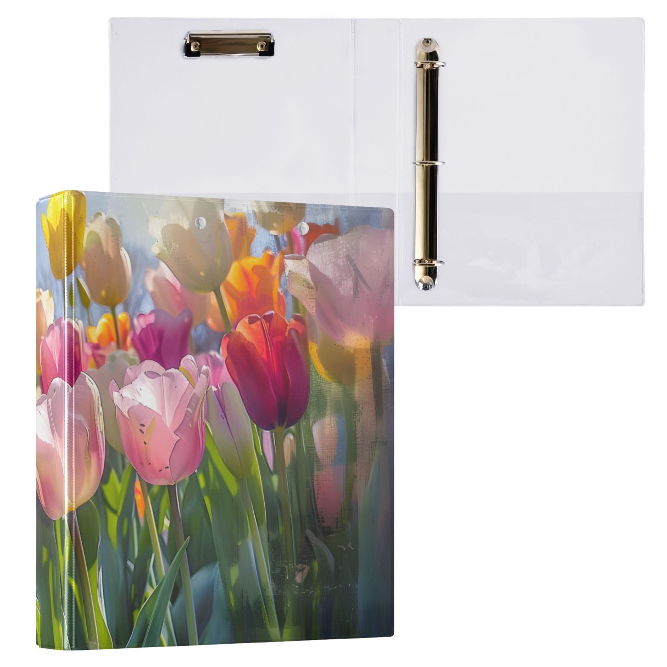 Tulips Oil Painting Round Ring Binder 3 Rings 1.5" Capacity File ...